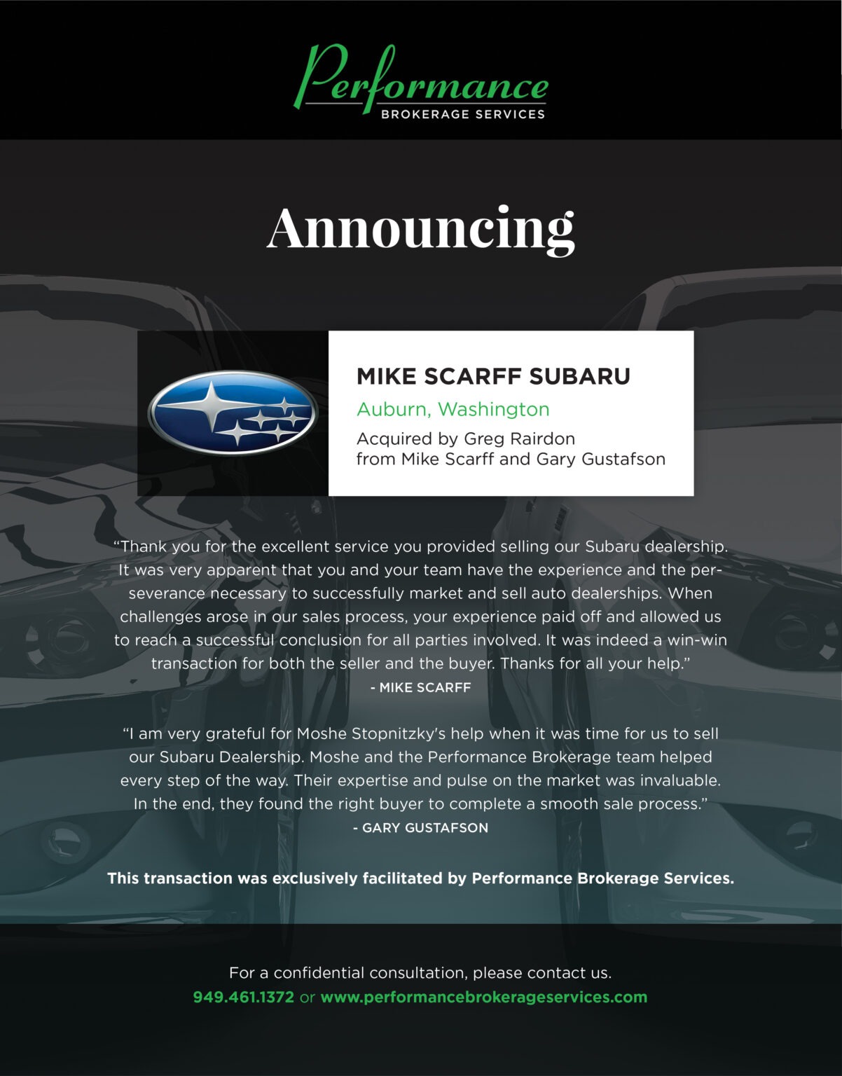 Greg Rairdon Buys Mike Scarff Subaru in Aubrun, Washington ...