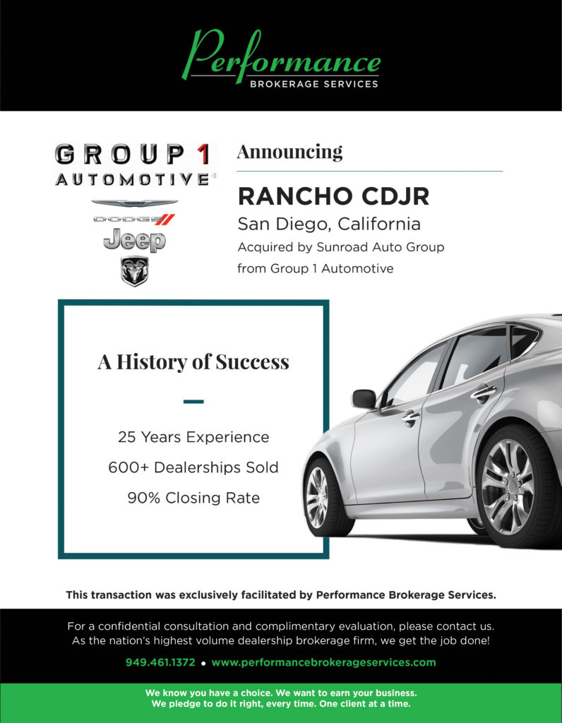 Group 1 Automotive Sells Rancho CDJR in San Diego to Sunroad Auto Group ...